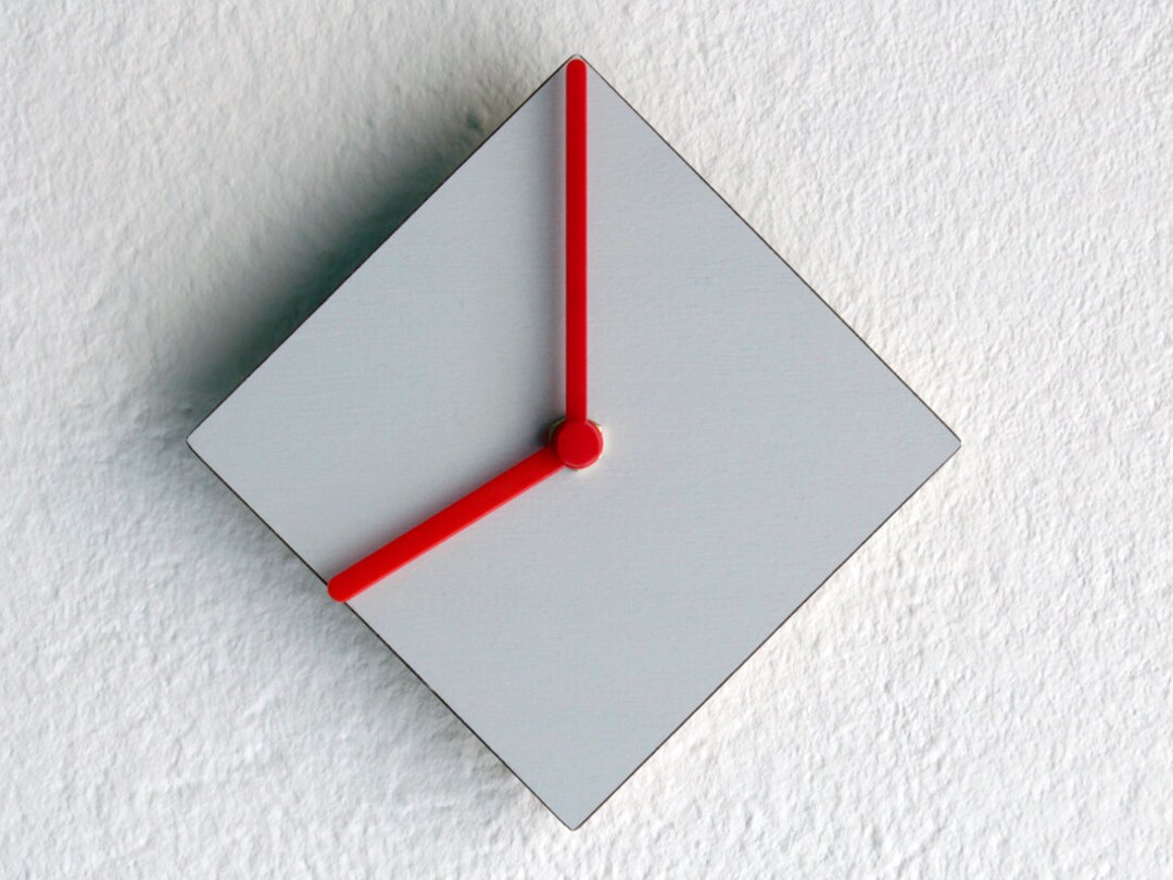 Very Small Rhomboid Clock, Wooden Light Grey Timepiece, Minimal Wall ...