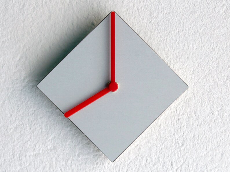 Very Small Rhomboid Clock, Wooden Light Grey Timepiece, Minimal Wall ...