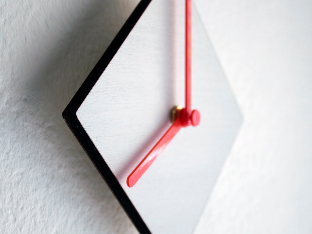 Very Small Rhomboid Clock, Wooden Light Grey Timepiece, Minimal Wall ...
