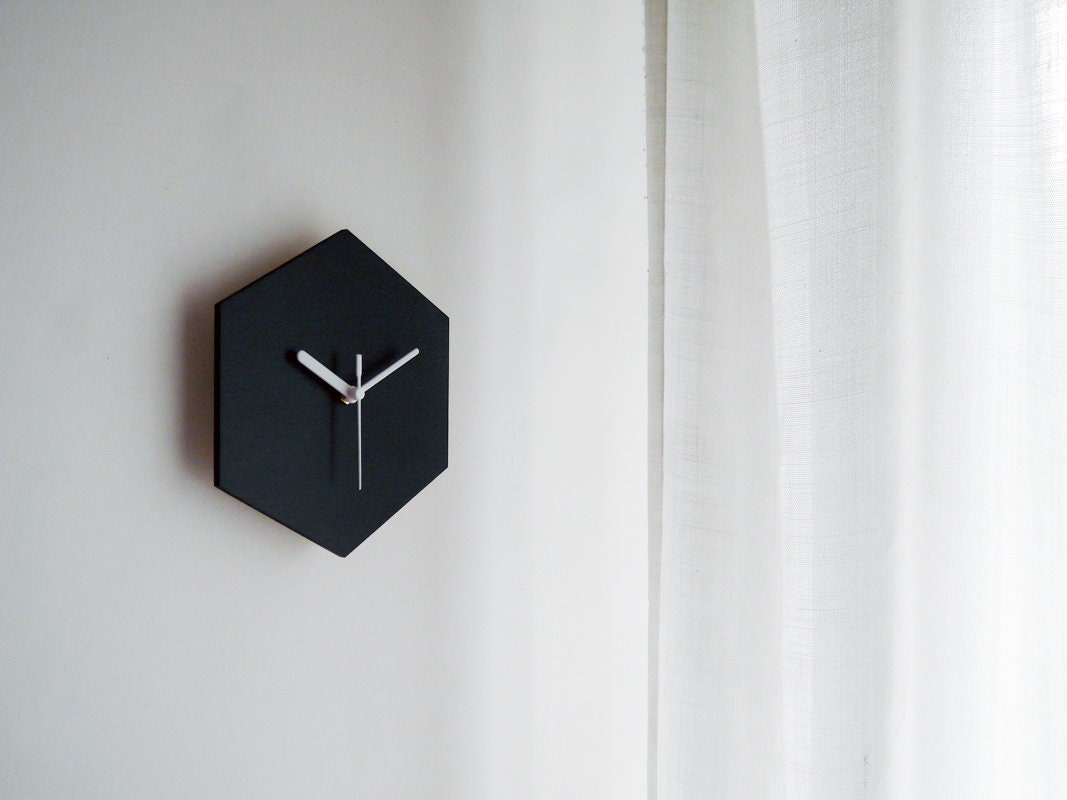 Small Hexagonal Clock, Wooden Black Timepiece, Minimal Wall Decor With ...