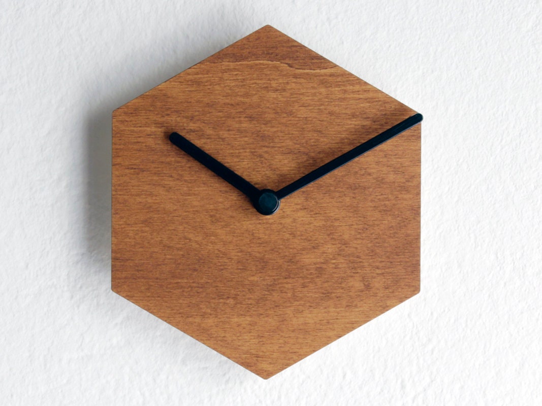 Very Small Hexagonal Clock, Wooden Turquoise Timepiece, Minimal Wall ...