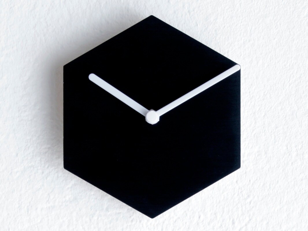 Very Small Hexagonal Clock, Wooden Turquoise Timepiece, Minimal Wall ...