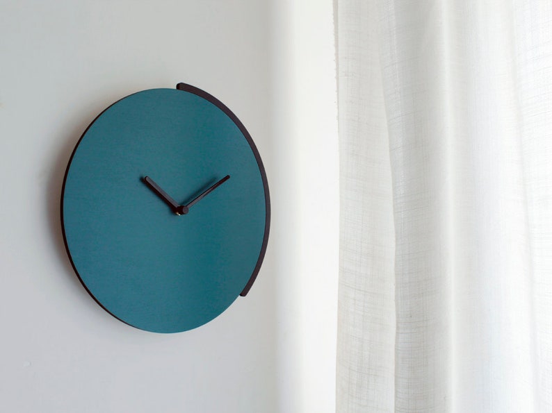 Laser Cut Wood Wall Clock Inspired by the Golden Angle in Teal Silent ...