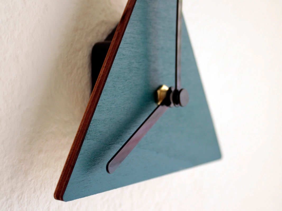 Chic Small Triangle Clock and Wooden Teal Timepiece, Minimal Wall Decor ...