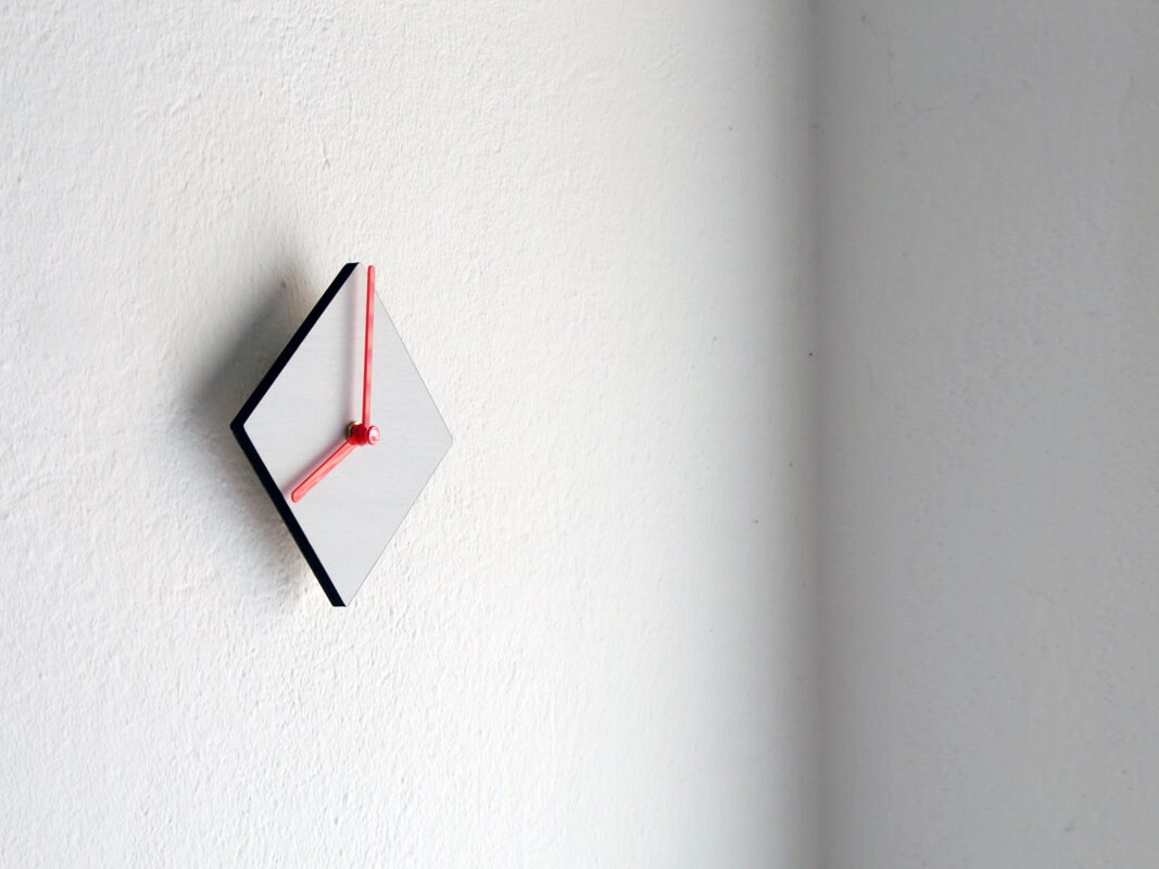 Very Small Rhomboid Clock, Wooden Light Grey Timepiece, Minimal Wall ...