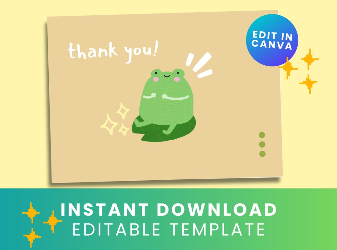 Editable Canva Template Cute Frog Thank You Card, Simple Animal Small ...