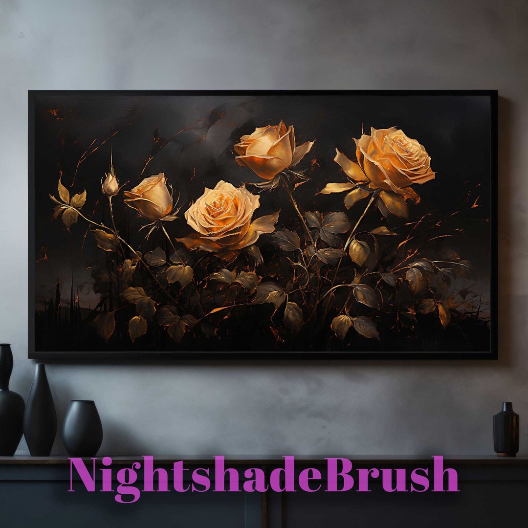 Golden Roses Frame TV Art Digital Download Luxury Floral TV Screensaver ...