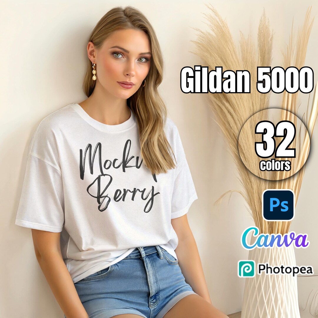 Gildan 5000 T-shirt Mockup Bundle – 32 Colors | PSD & JPG Smart Objects ...