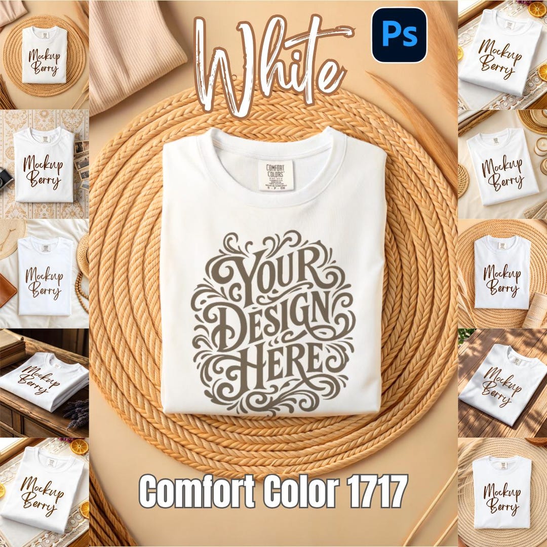 White Comfort Colors 1717 T-shirt Mockup Bundle (PSD & PNG) - Etsy