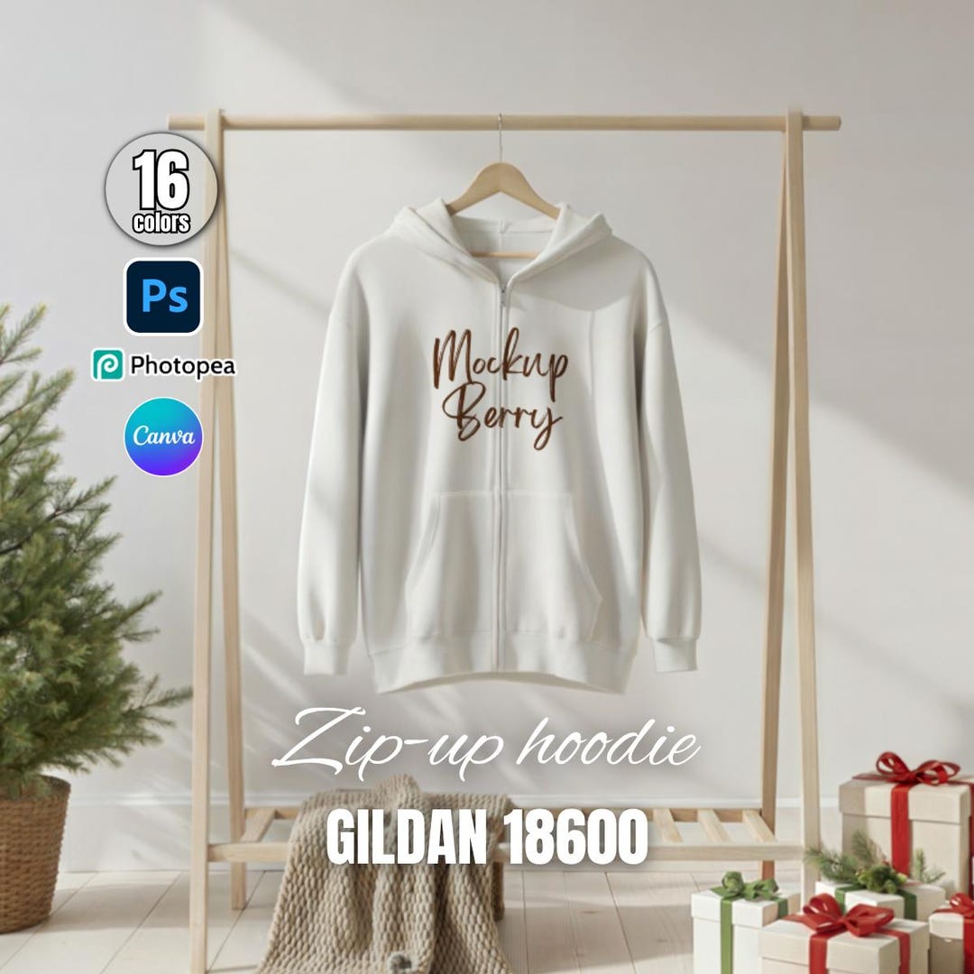 Gildan 18600 Zip up Hoodie Mockup | Christmas Theme PSD, PNG - Etsy