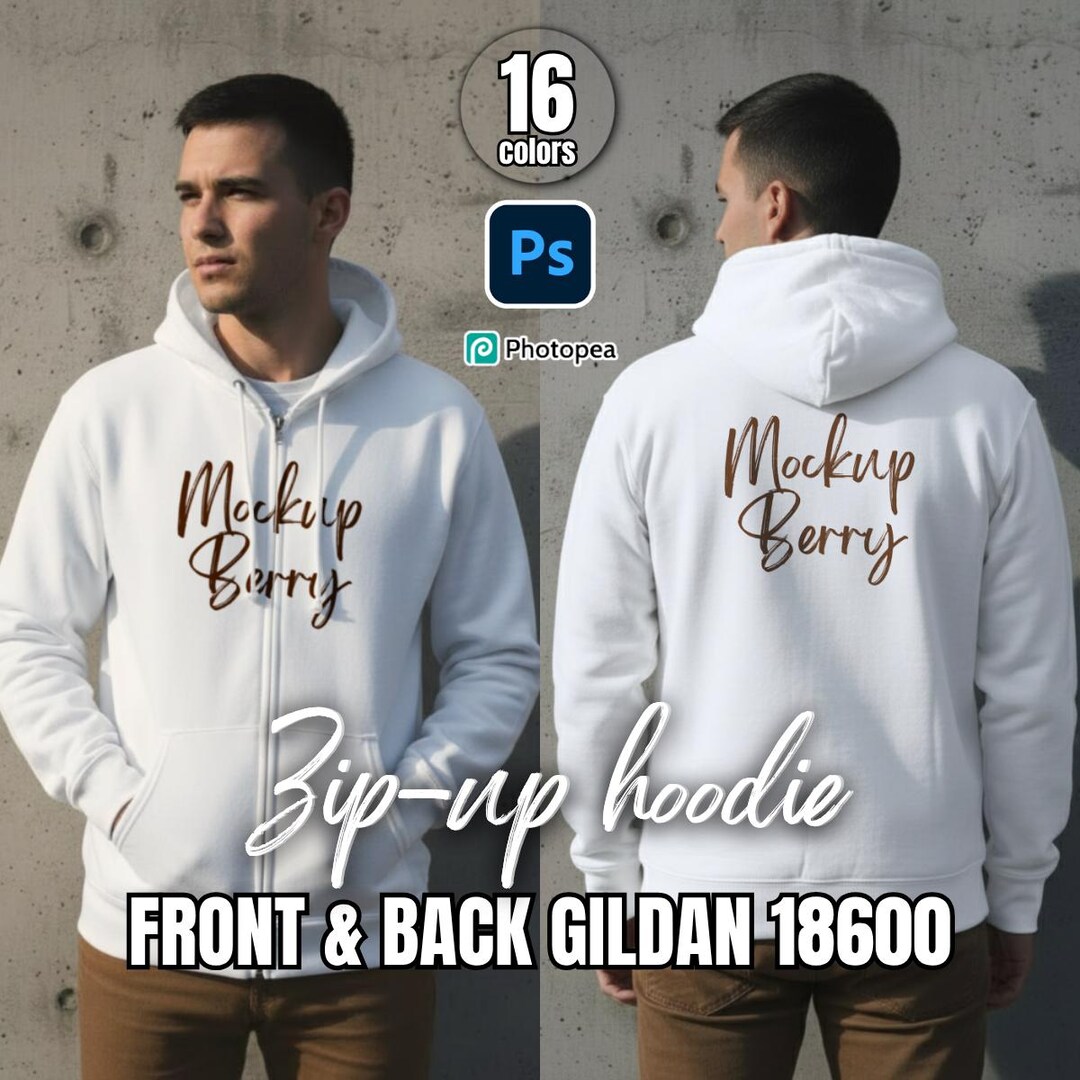 Gildan 18600 Zip up Hoodie Mockup | Front & Back PSD, PNG - Etsy