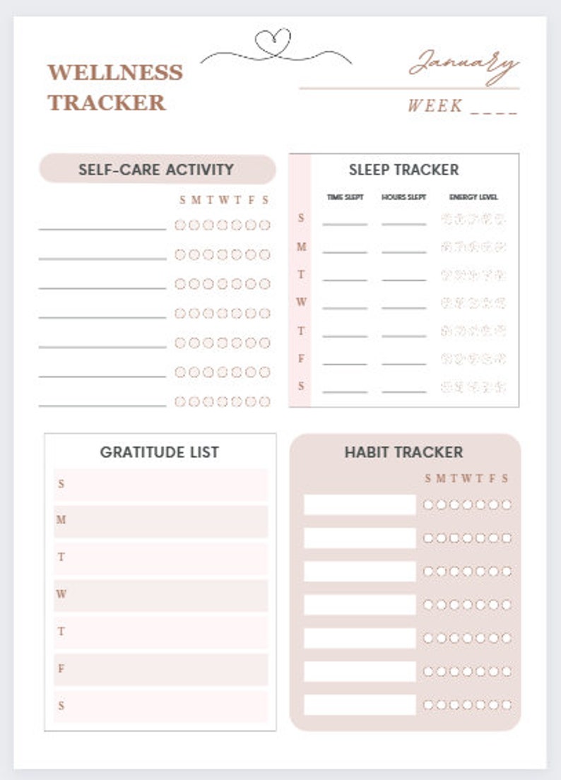 Welllness Tracker - Full Year - Month by Month - Etsy
