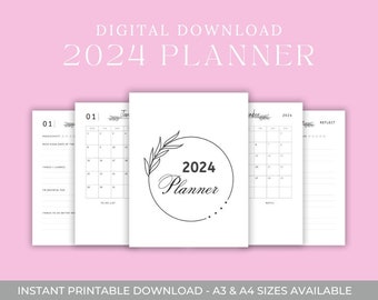 Minimalist Calendar 2024 Digital PDF Printable A3 A4 Unlined & Spacious ...