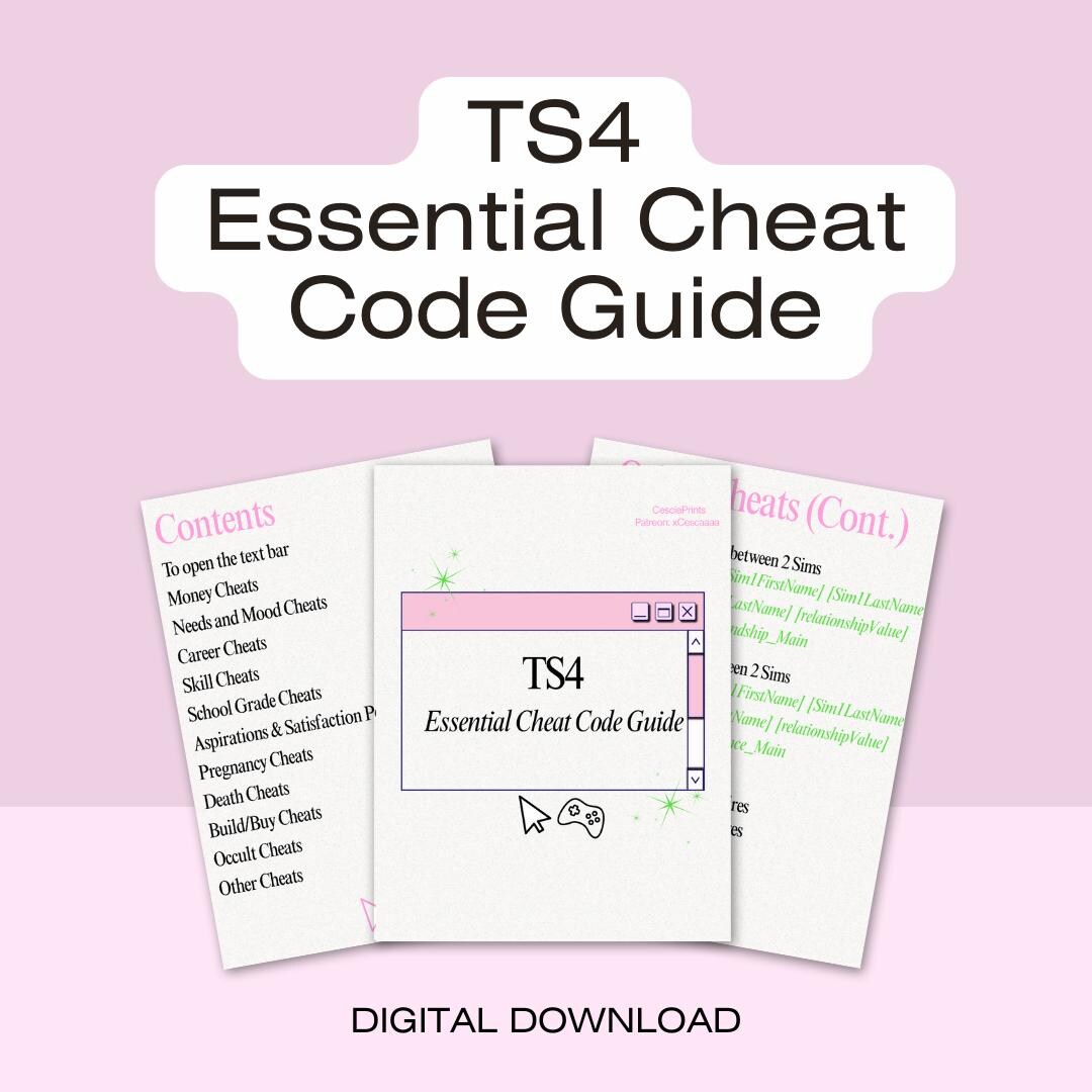 TS4 Essential Cheat Code Guide, Digital Download, How To, PDF - Etsy