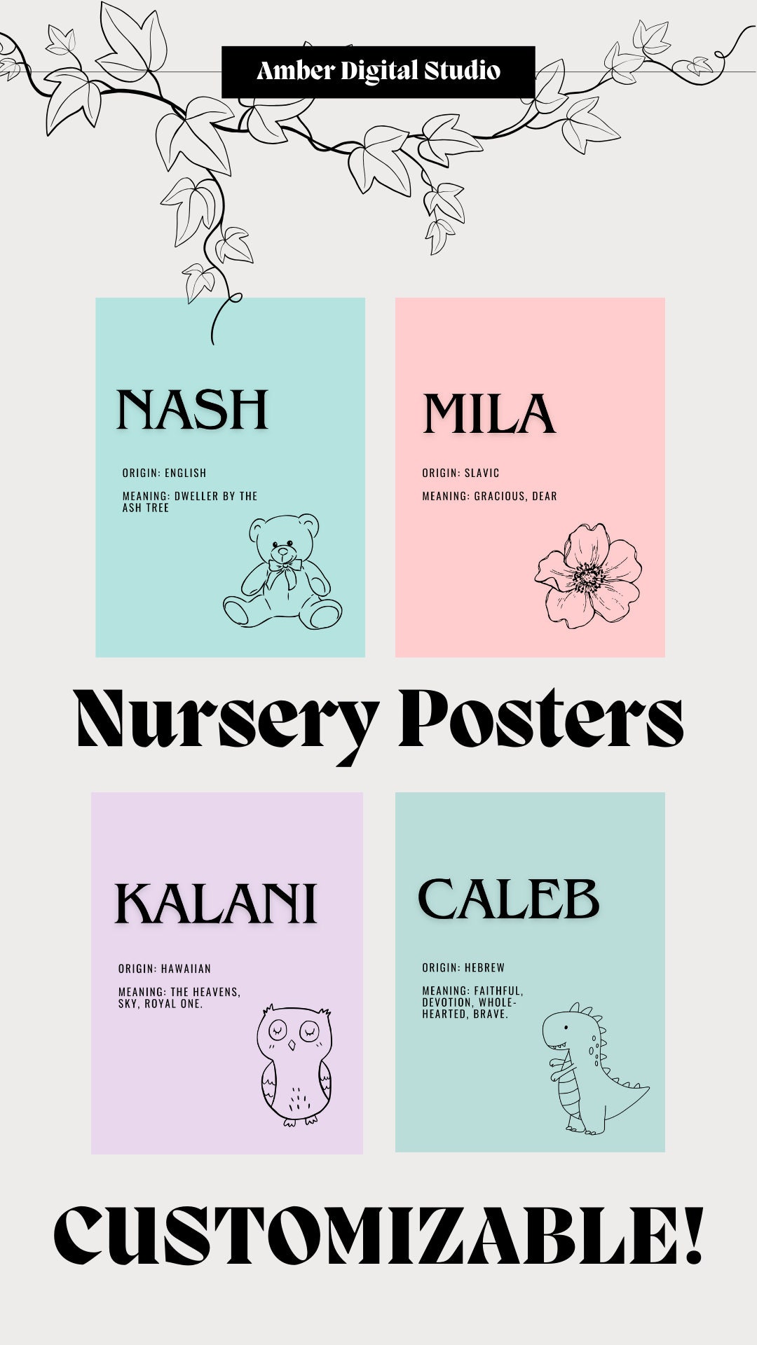 Nursery Wall Art | Baby Name Poster | Meaning of Names | Decor - Etsy