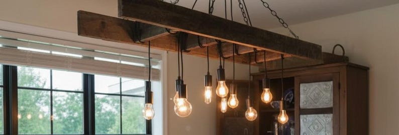 Wood Ladder Chandelier, 10-light Rustic Farmhouse Pendant Light ...