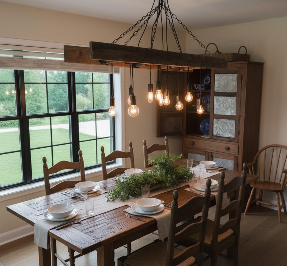 Wood Ladder Chandelier, 10-light Rustic Farmhouse Pendant Light ...