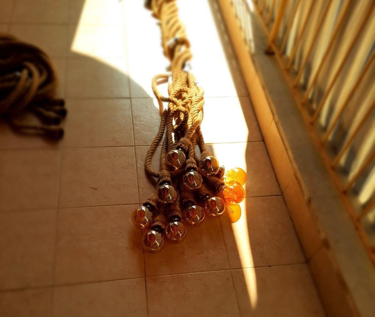 The Roozmary Rope Chandelier, Industrial Loft Spider Rope Lamp ...