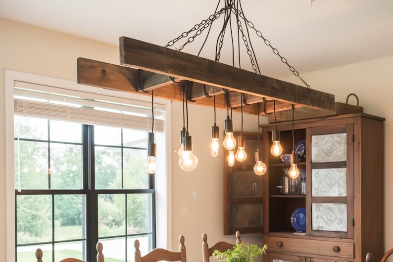 Wood Ladder Chandelier, 10-light Rustic Farmhouse Pendant Light ...
