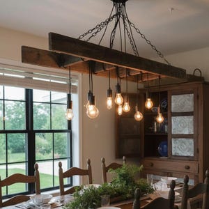 Wood Ladder Chandelier, 10-light Rustic Farmhouse Pendant Light ...