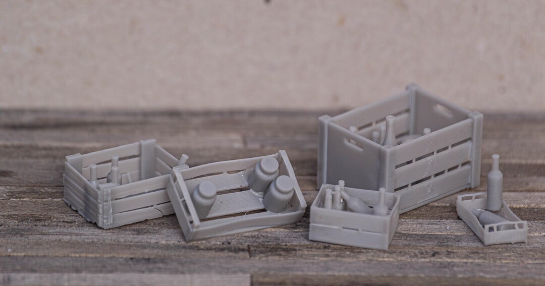 DIY Set of Crates/w Bottles in G/O/S/HO Scale (1/22.5, 1/48, 1/64, 1/87 ...