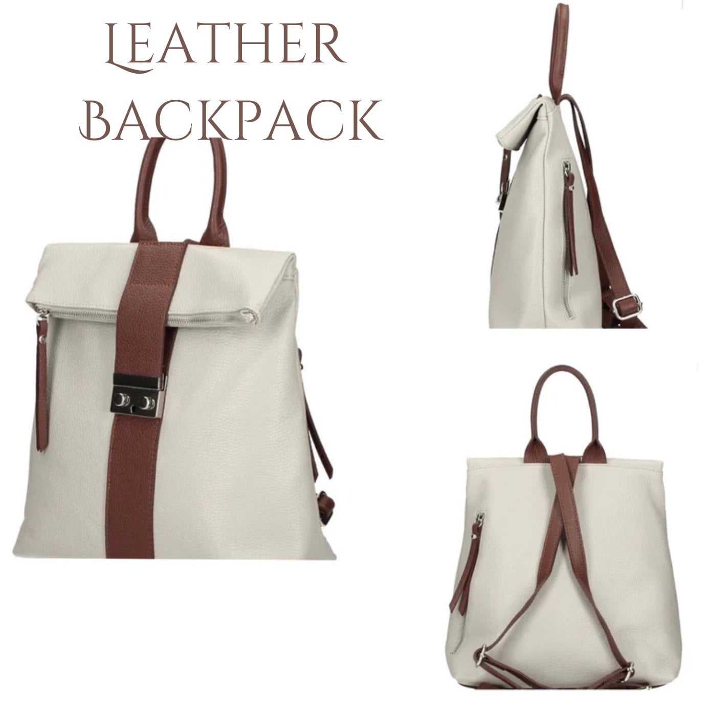 Genuine Leather Backpack / Backpacks / Creamy Beige Backpack / Creamy ...