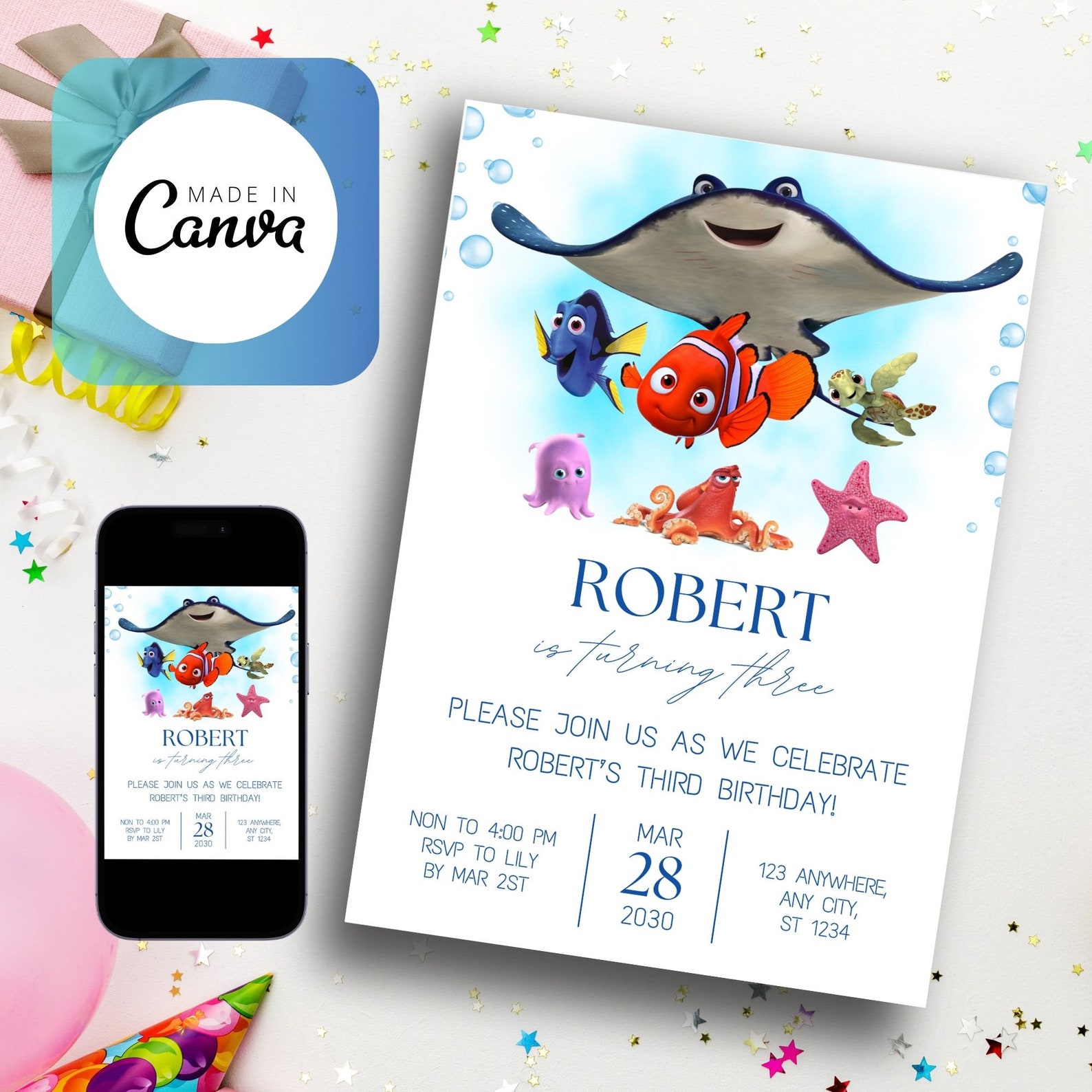 Printable Nemo Birthday Invittion, Dory Invite, Under the Sea Party ...