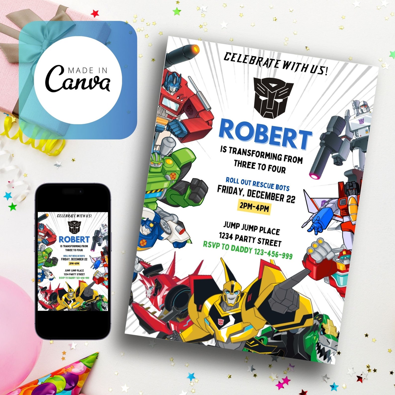 Rescue Bots Transformers Birthday Invitation Template, Birthday Party ...