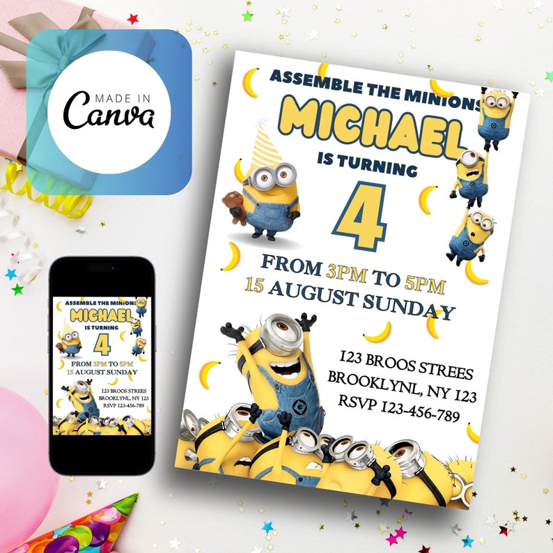 Editable Yellow Birthday Invitation, Kids Birthday Invite, Canva ...