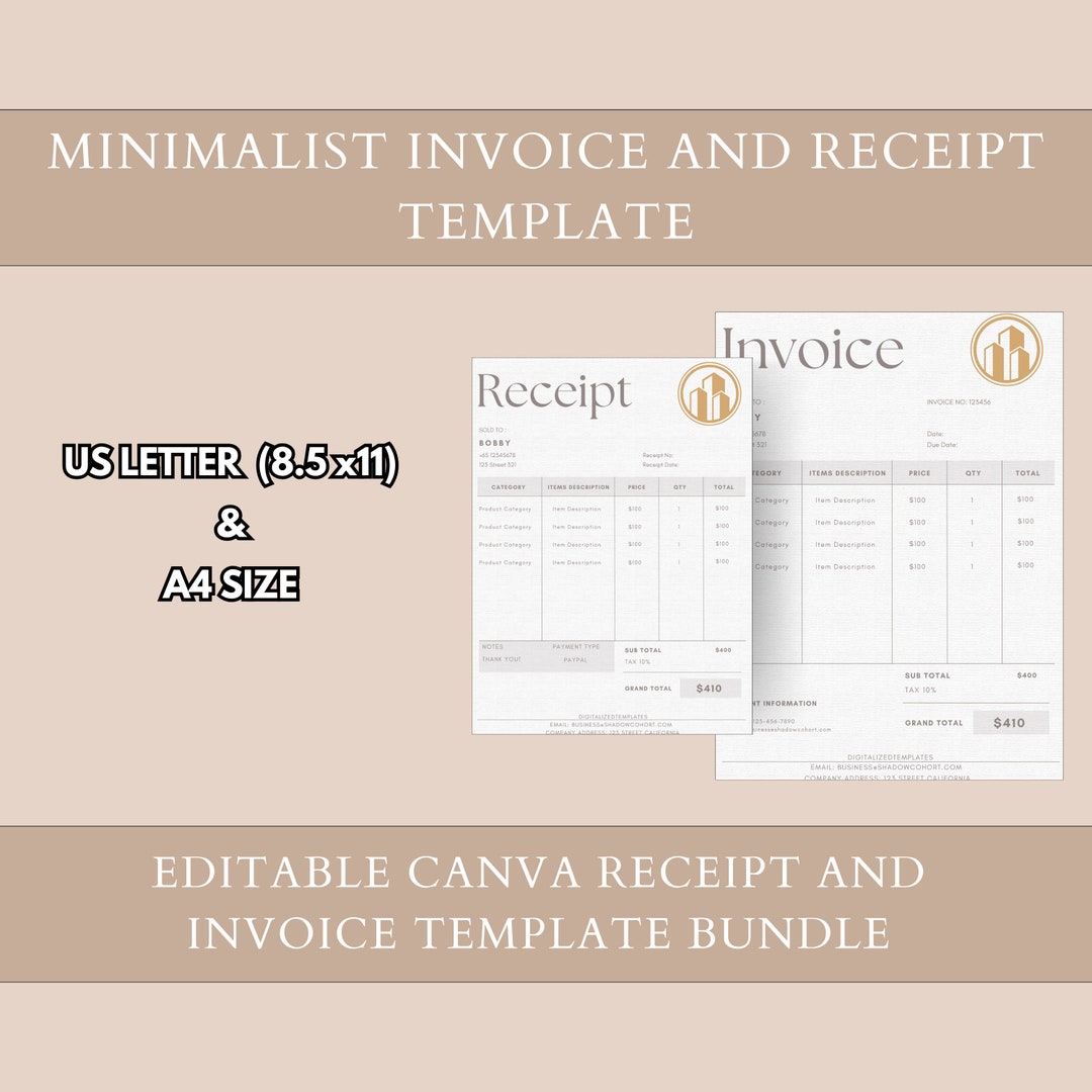 Printable Invoice and Receipt Canva Template Bundle Editable Invoice ...