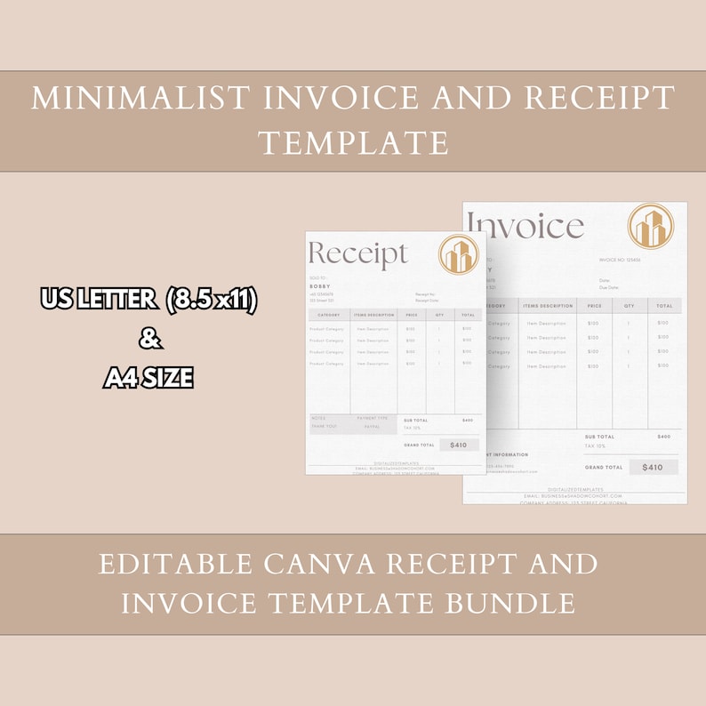 Printable Invoice and Receipt Canva Template Bundle Editable Invoice and Receipt Editable in ...