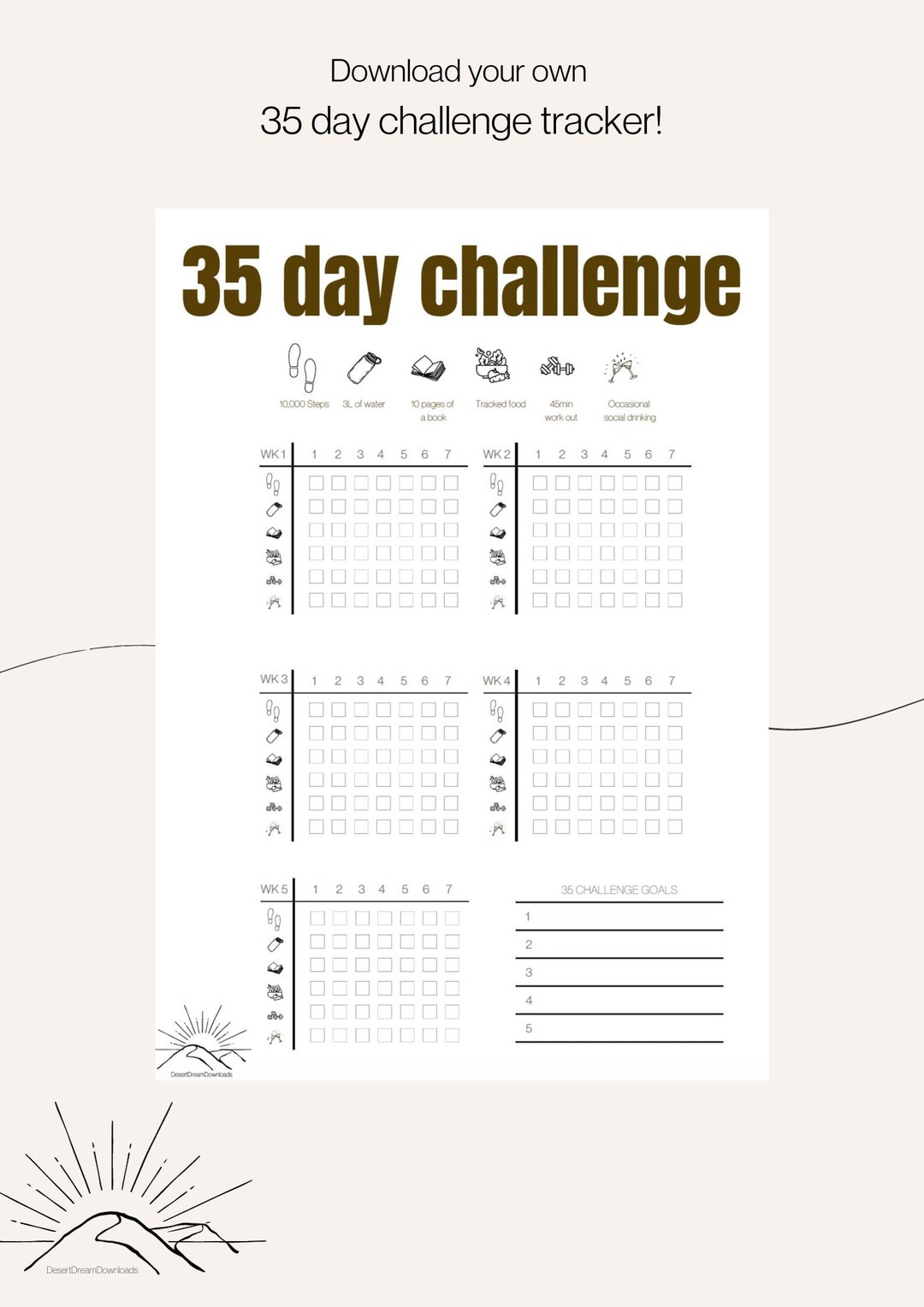 35 Day Challenge Tracker Instant Download - Etsy