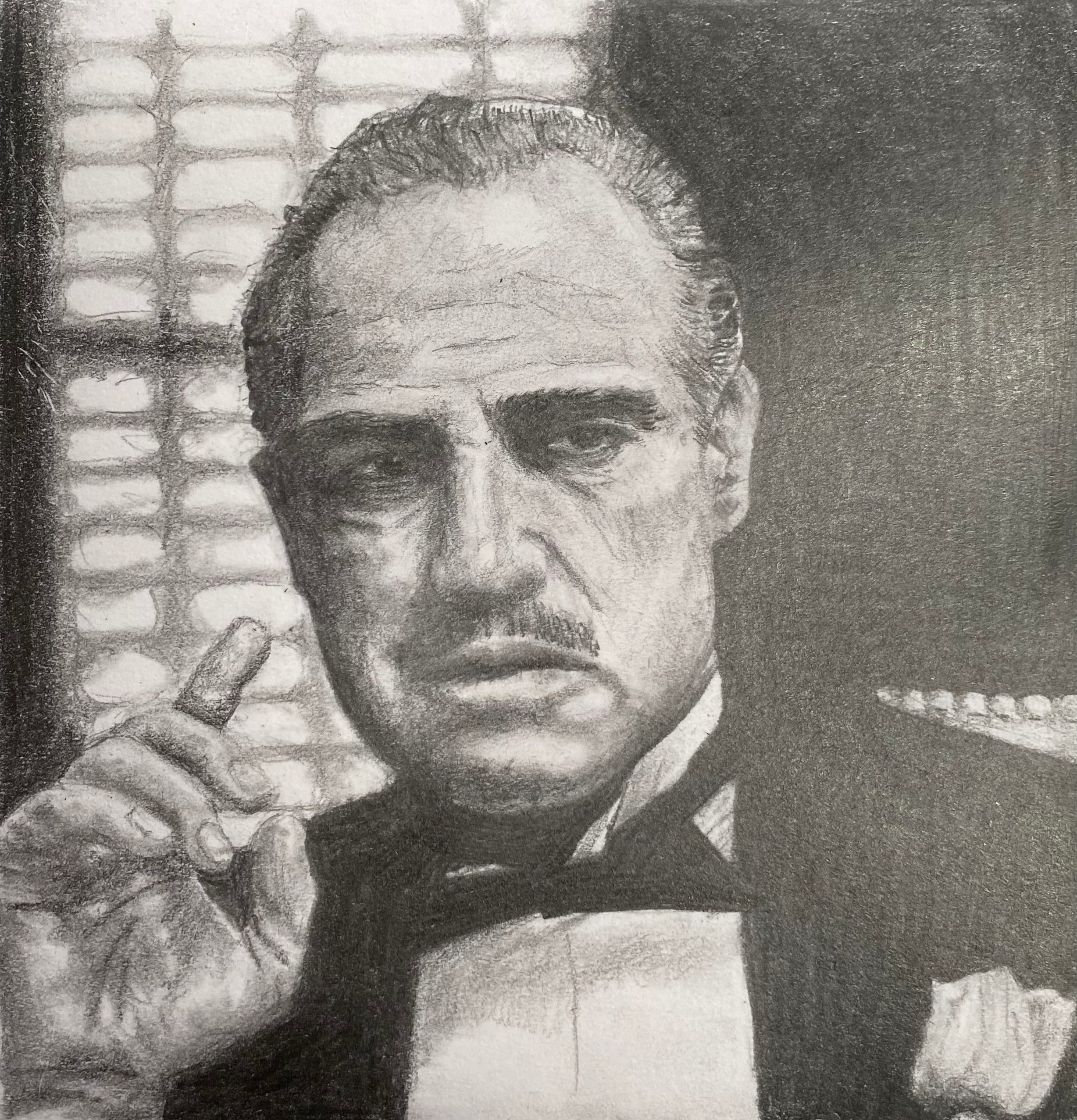 Marlon Brando as Don Vito Corleone in the Godfather - 6" X 6" Pencil ...