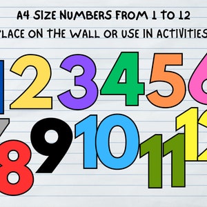 Colorful Numbers From 1 to 12, Display on Classroom Wall, Use in ...