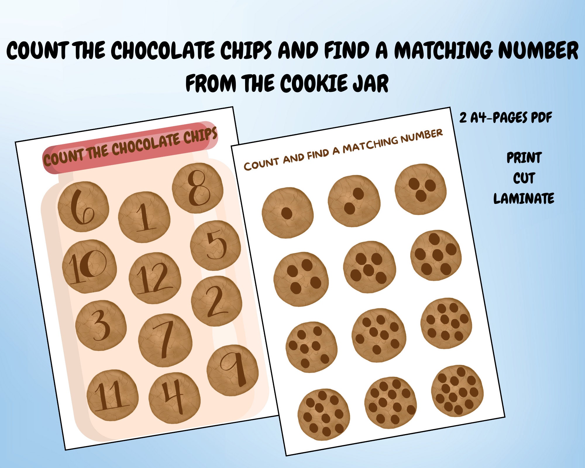 Printable Cookie Jar Game, Count and Match the Number - Etsy