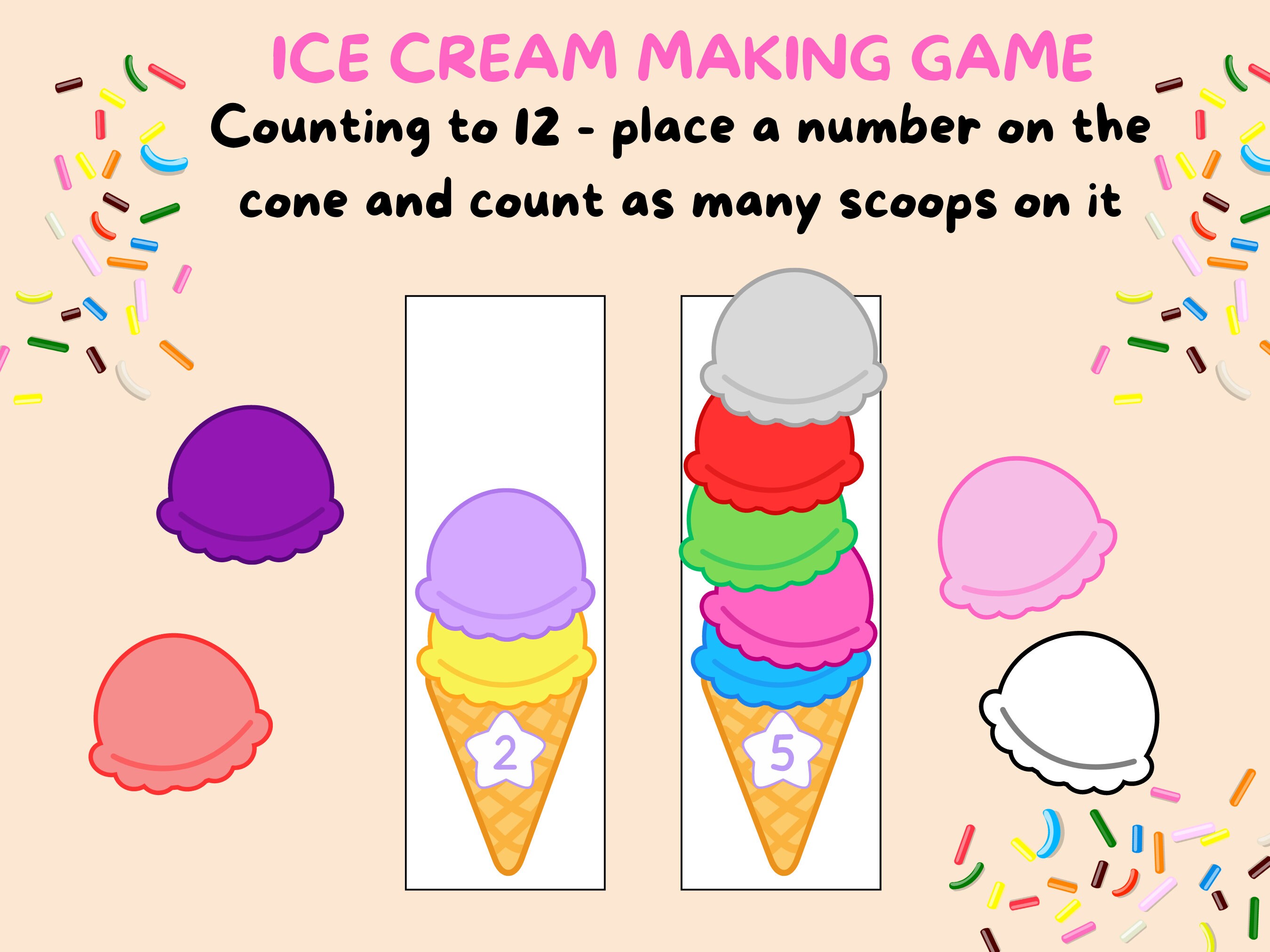 Ice Cream Making Game, Follow the Pattern, Build an Ice Cream, Counting ...
