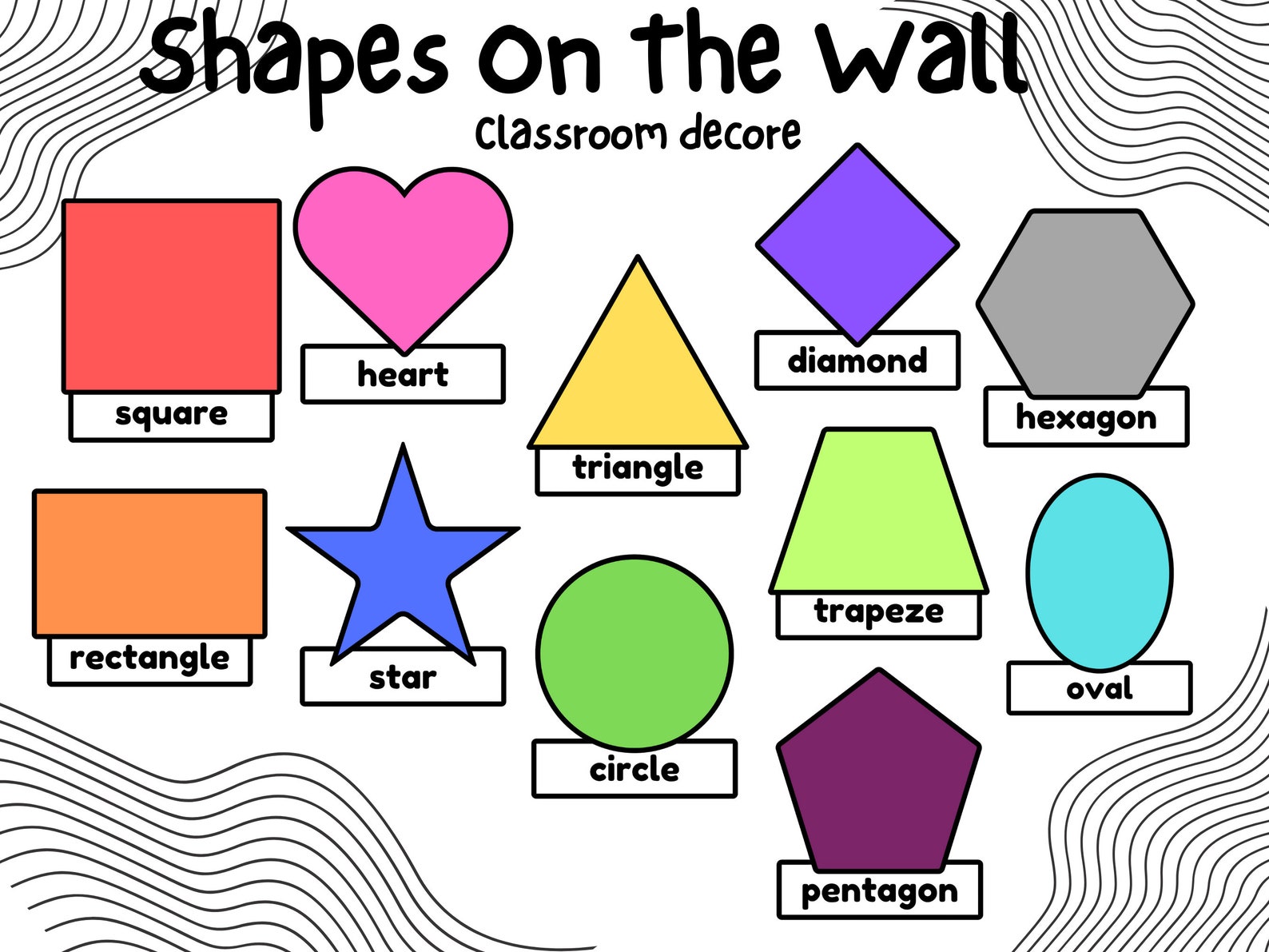 Classroom Decore Math, Shapes to Display on the Wall, Digital Download ...