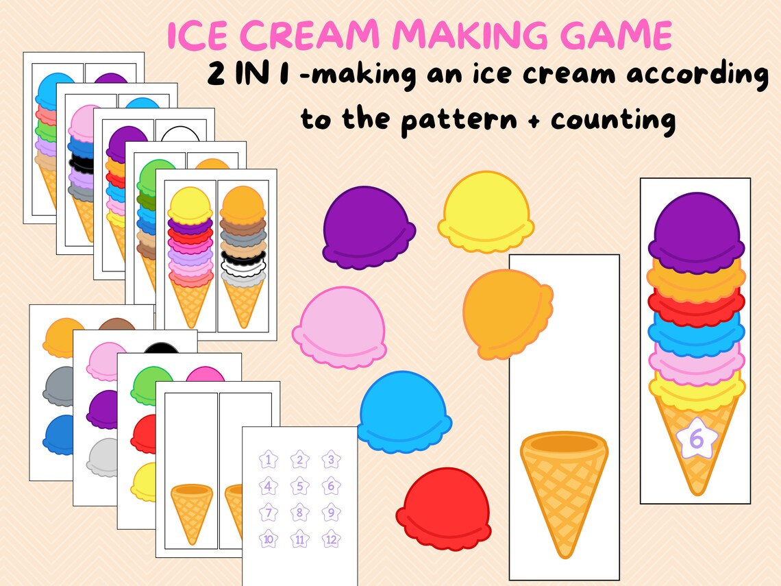 Ice Cream Making Game, Follow the Pattern, Build an Ice Cream, Counting ...