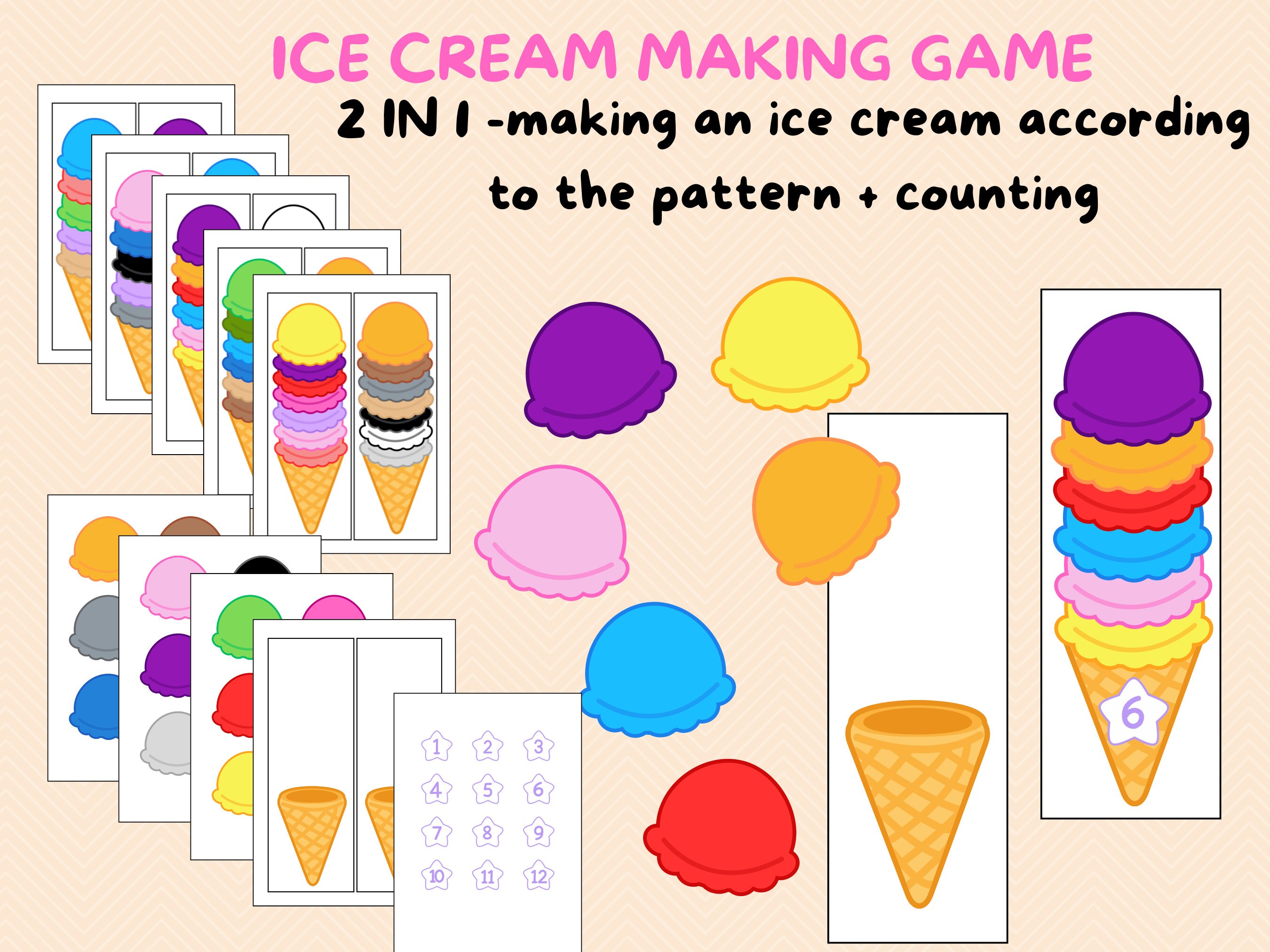 Ice Cream Making Game, Follow the Pattern, Build an Ice Cream, Counting ...
