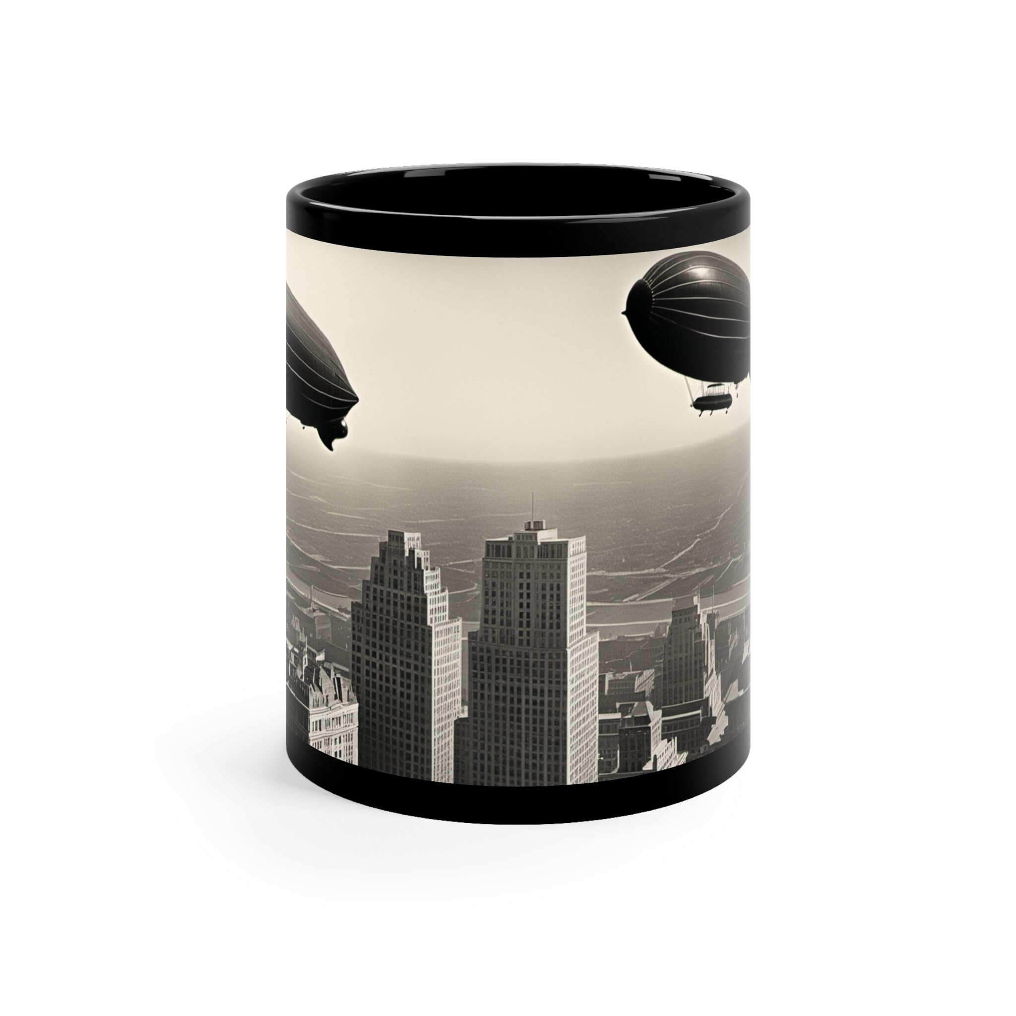Blimp Airship Over City Skyline 11oz Black Mug Coffee Tea - Etsy