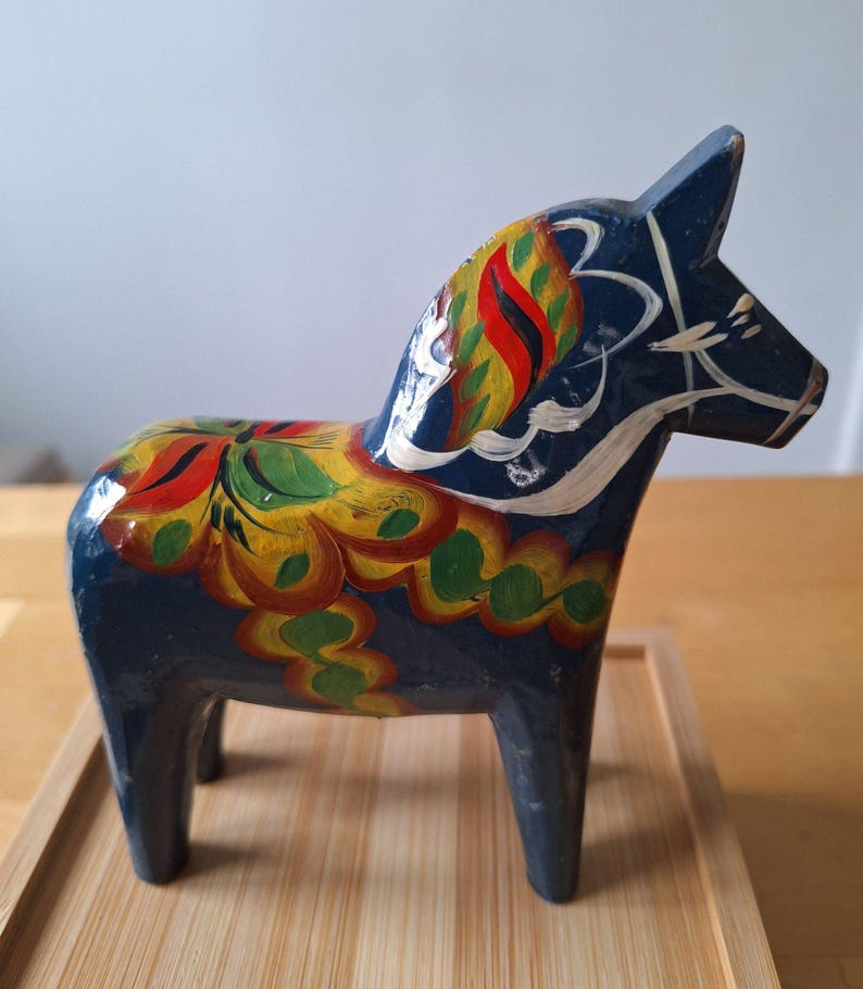 Vintage Blue Dala Horse (dalahäst) - Erik Pell Nusnäs - Traditional ...