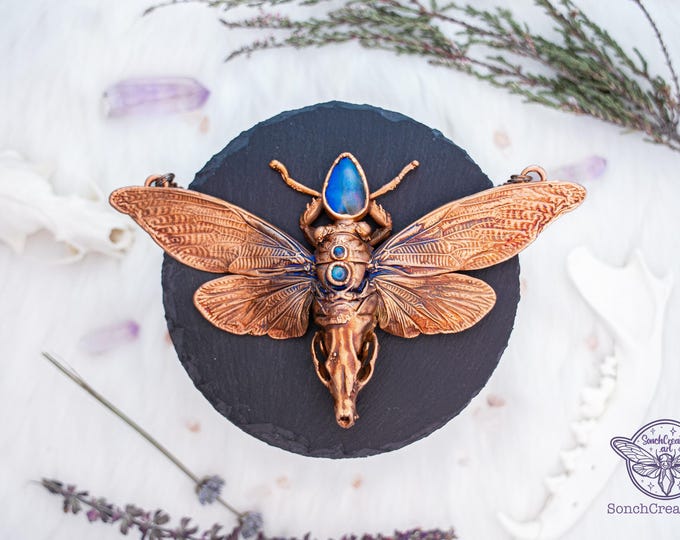 Real GIANT Cicada Necklace , Fox Skull Blue Labradorite, Electroformed ...