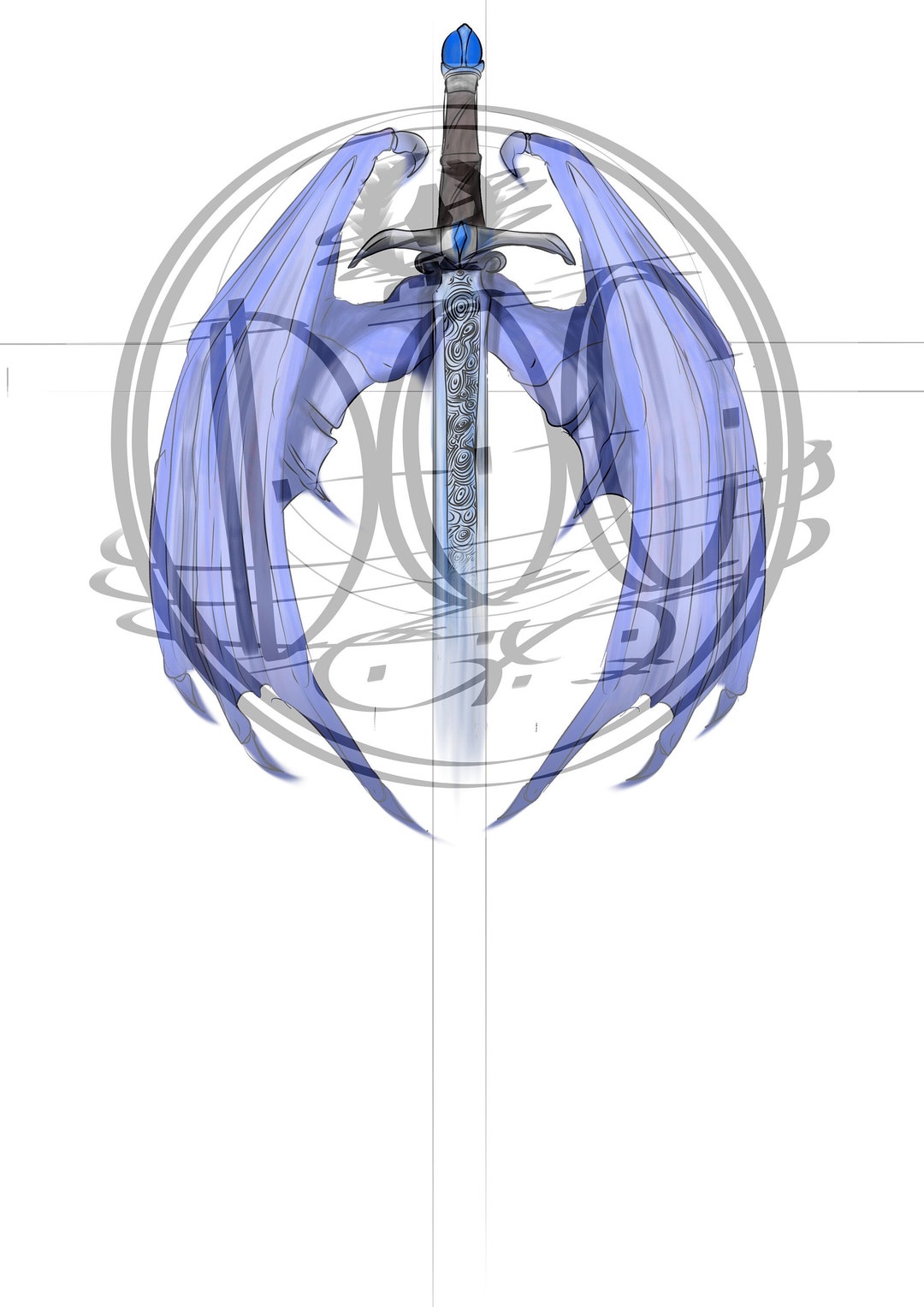 Blue Dragon Wings Flanking Sword - Etsy