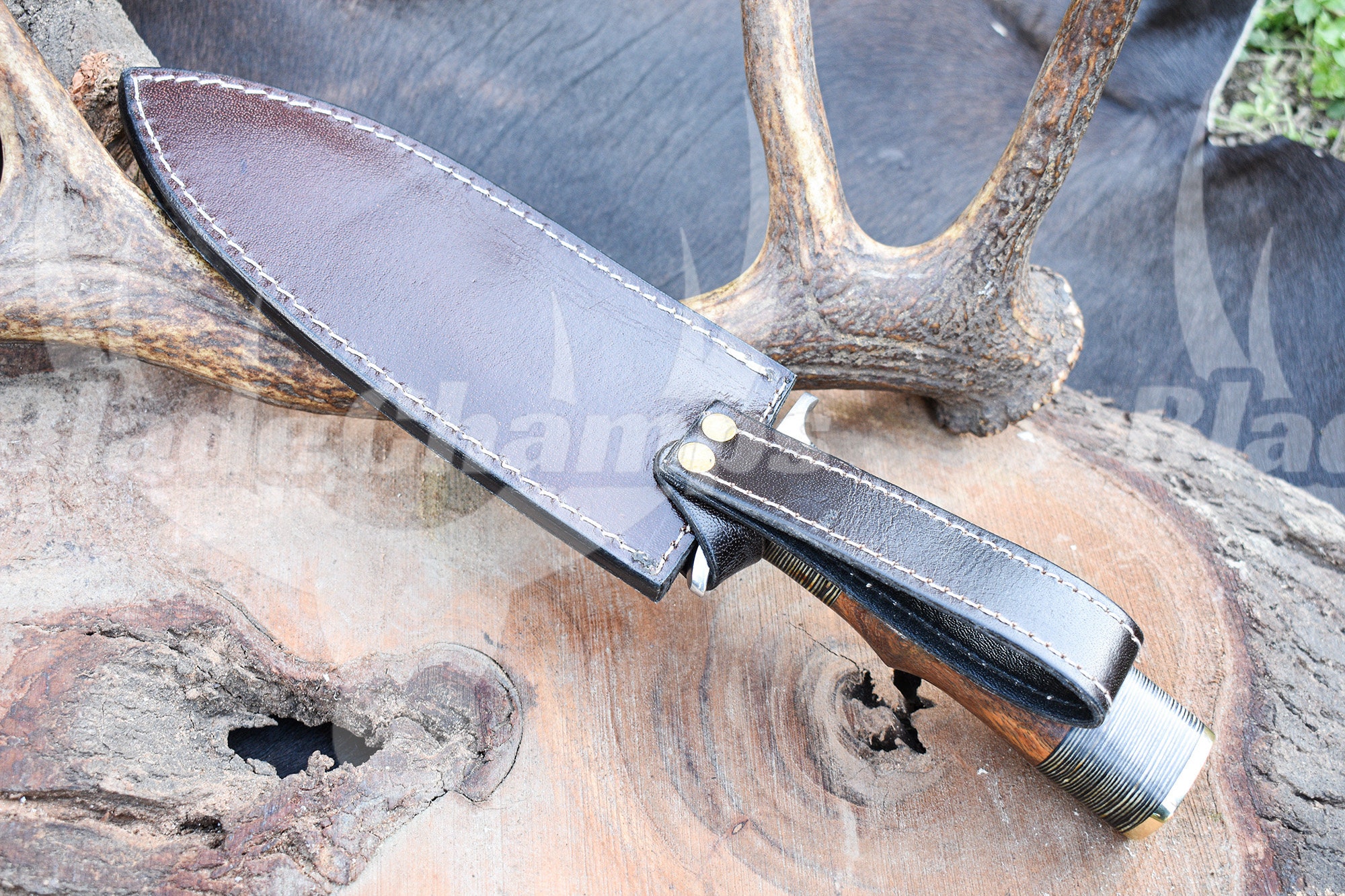 Handmade Damascus Bowie With Rain Drop Pattern& Wood Colours ...