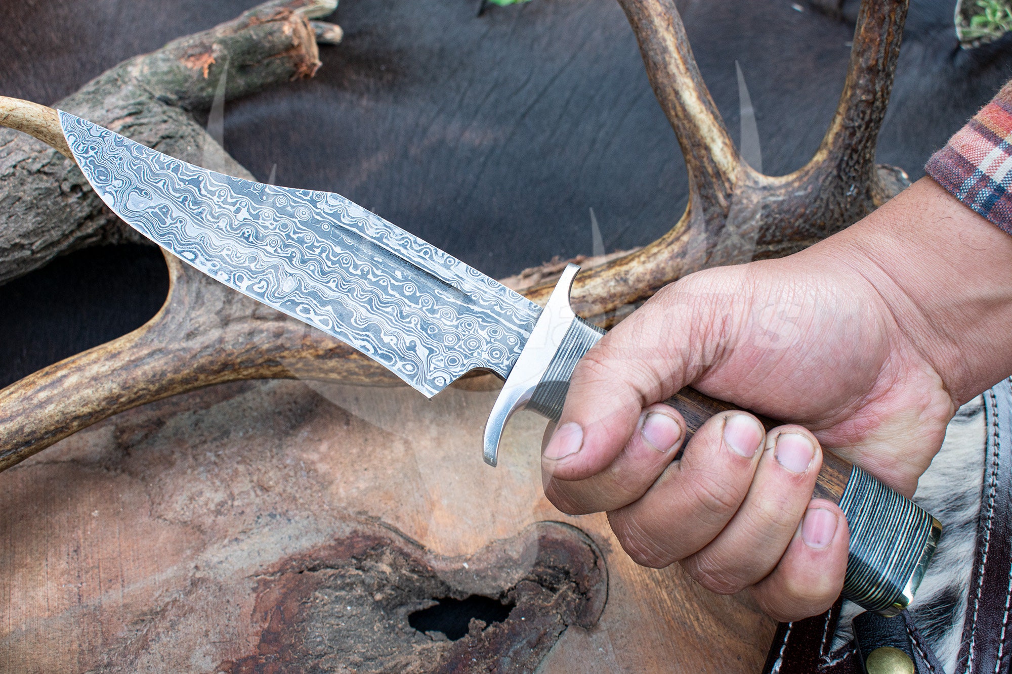 Handmade Damascus Bowie With Rain Drop Pattern& Wood Colours ...