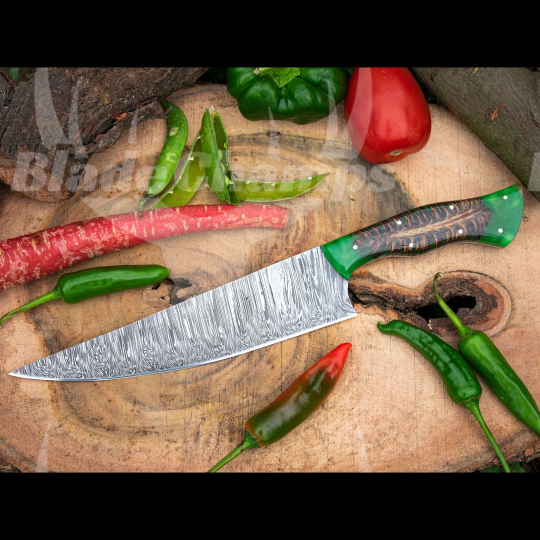 Handmade Damascus Steel Chef Knife 12inch, Pinecone With Green Resin ...