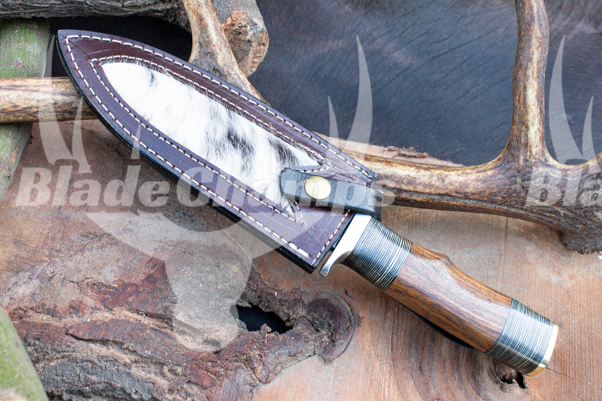 Handmade Damascus Bowie With Rain Drop Pattern& Wood Colours ...