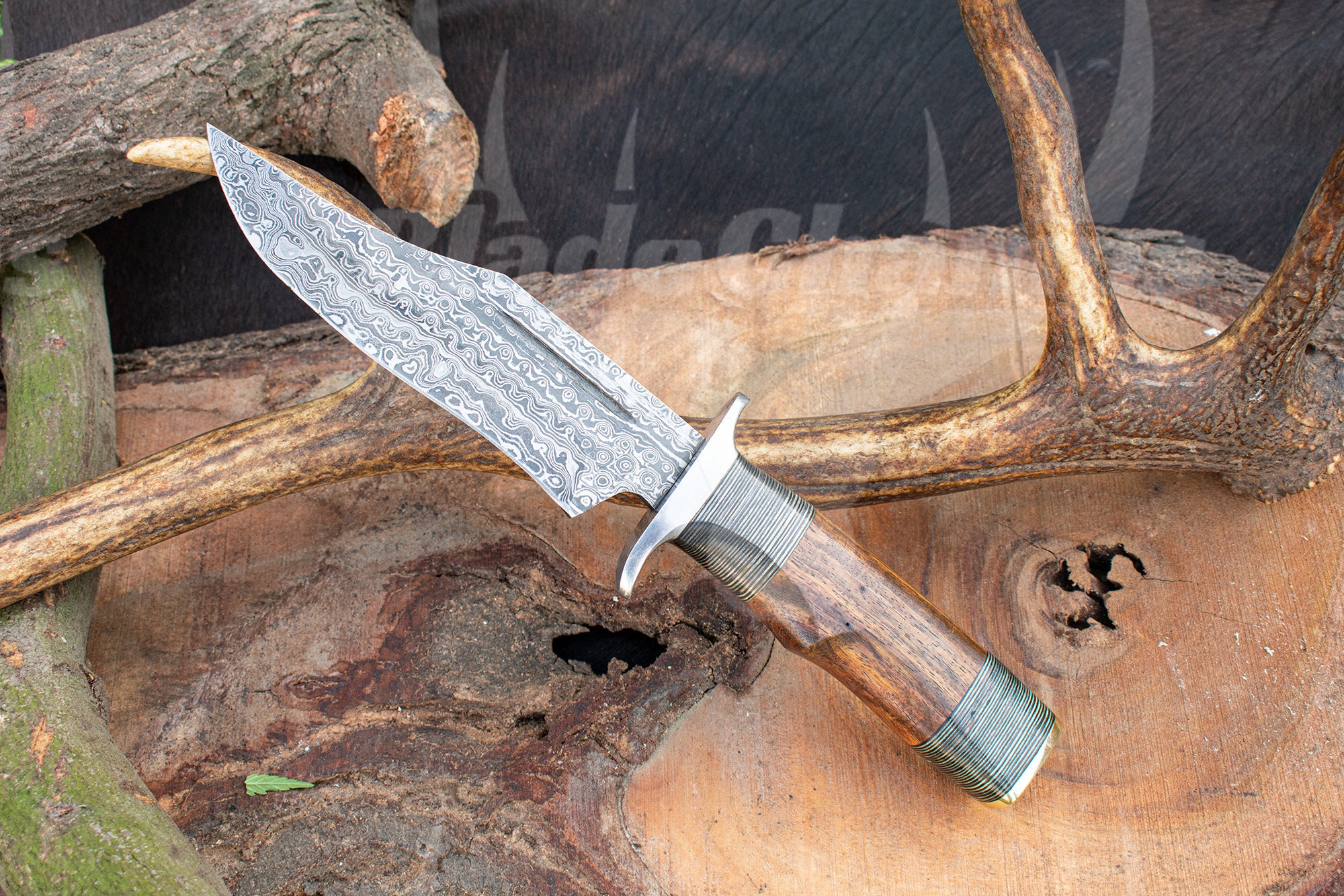 Handmade Damascus Bowie With Rain Drop Pattern& Wood Colours ...