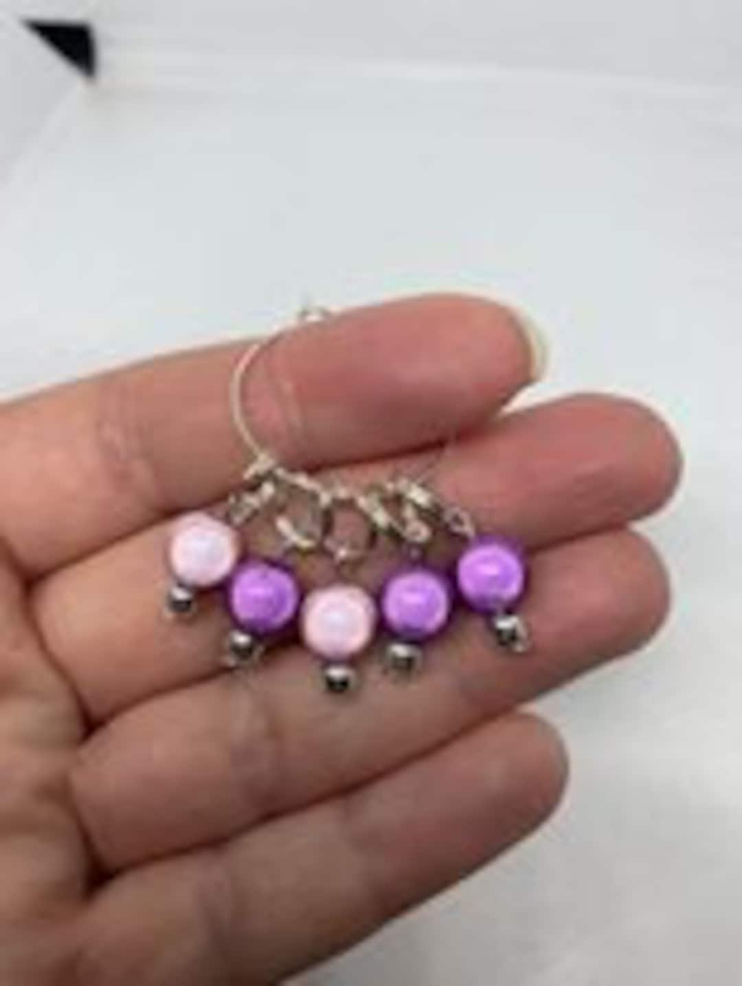 Stitch Markers, Beaded Stitch Markers, Pastel Stitch Markers, Purple Stitch Markers, Knitting ...