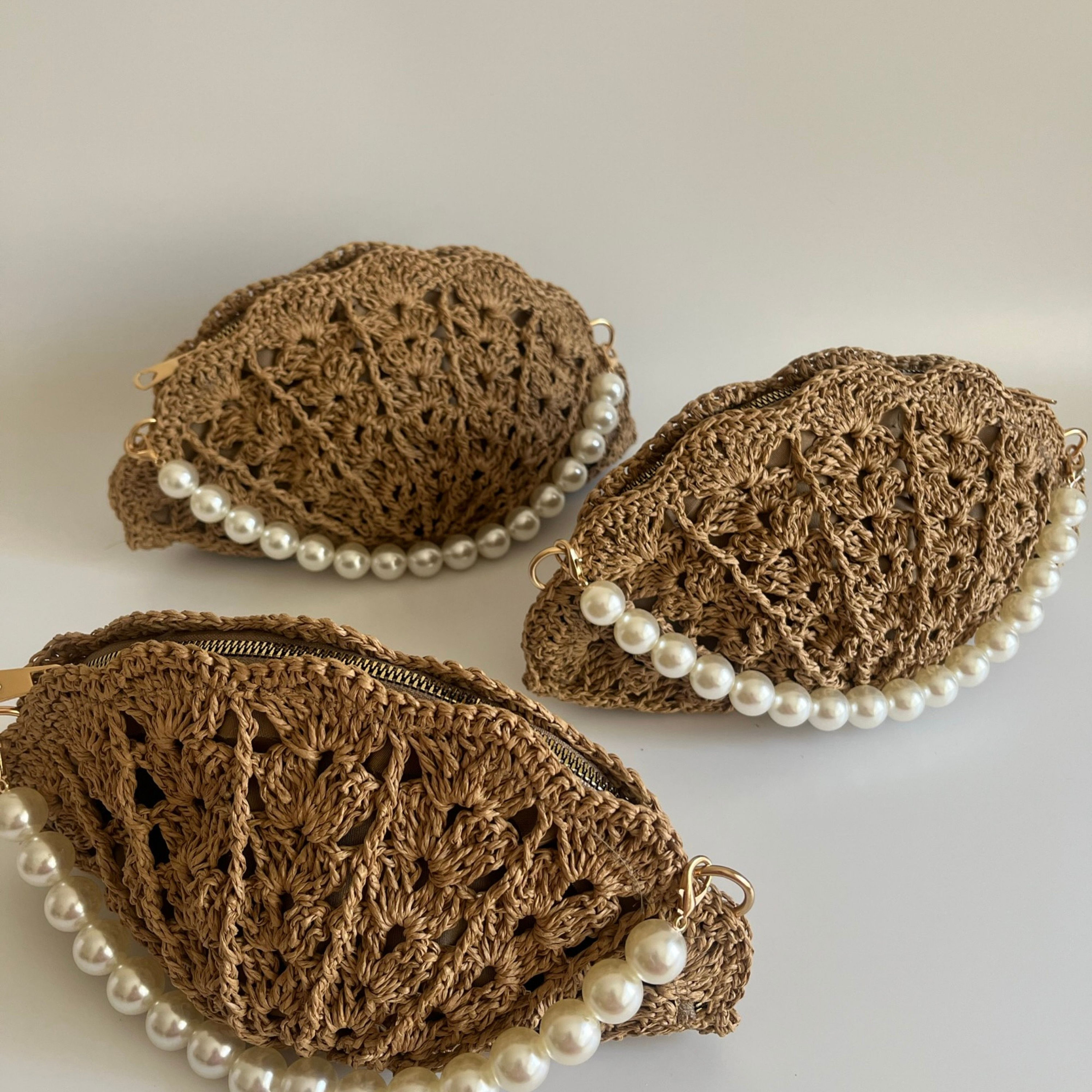 Raffia Oyster Shell Bag, Pearly Mussel Evening Purse, Knitted Straw ...